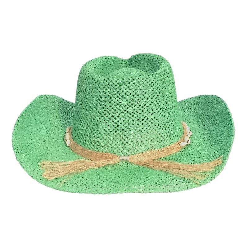 STRAW COWBOY HAT WITH SHELL BAND - GREEN