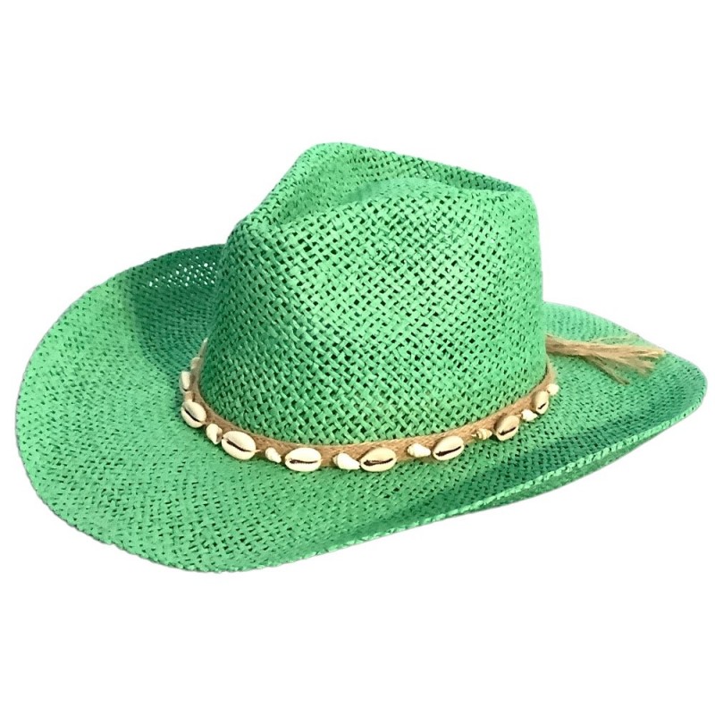 STRAW COWBOY HAT WITH SHELL BAND - GREEN